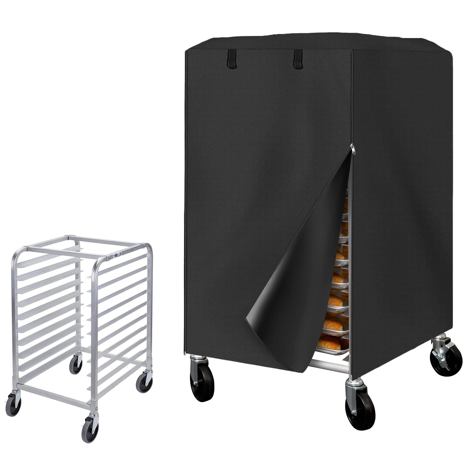 Roasivi Black Bread Pan Rack Cover Bakery Rack Cover With Zipper- 23x28x64in - waterproof and dustproof. (28" L x 23" W x 61" H, black)