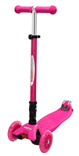 ChromeWheels Scooters for Kids, Deluxe Kick Scooter Foldable 4 Adjustable Height 132lbs Weight Limit 3 Wheel, Lean to Steer LED Light Up Wheels, Best Gifts for Girls Boys Age 3-12 Year Old, Pink