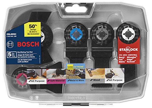 BOSCH OSL005C 5-Piece Starlock Oscillating Multi Tool Assorted Set Blades for Mixed Applications in Metal, Wood and Other General Purpose Materials with Included Case