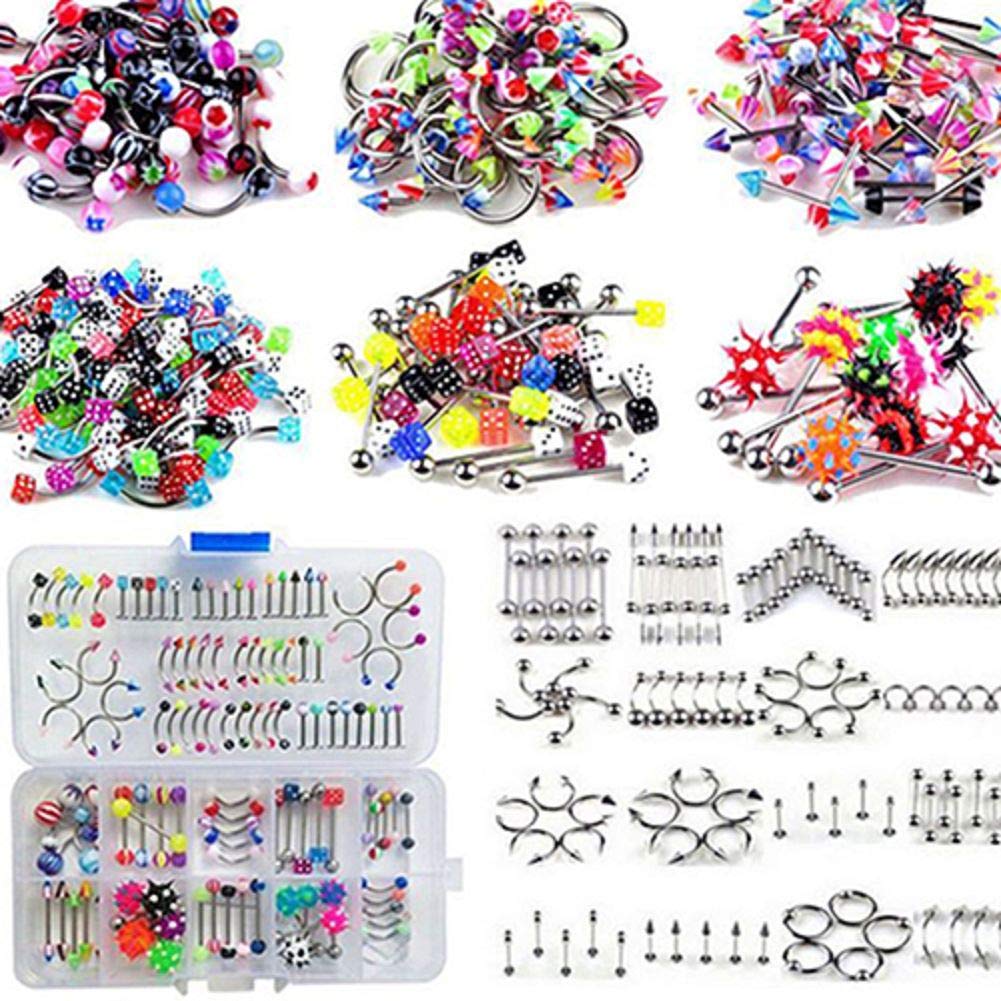 Academyus Fashion Unisex Multicolor Body Piercing Eyebrow Jewelry Belly Tongue Bar Ring - 105pcs Mixed Random Style