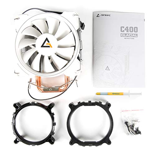 Antec CPU Cooler, C400 Glacial 120mm Pure White LED for Intel LGA 775/1150/ 1151/1155/ 1156/1366/ 2011/2066 & AMD Socket FM2/ FM1/ AM3+/ AM2 +/ AM2/ AM4