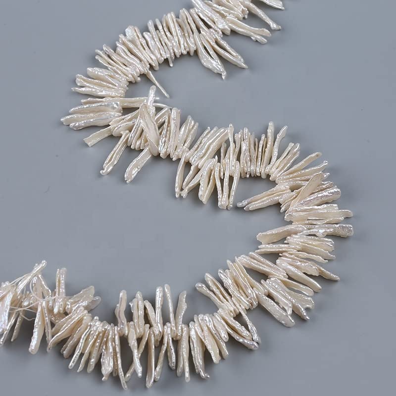 Tucus 5-7 * 25mm White Long Biwa Freshwater Peal Beads Strand - (Color: White)