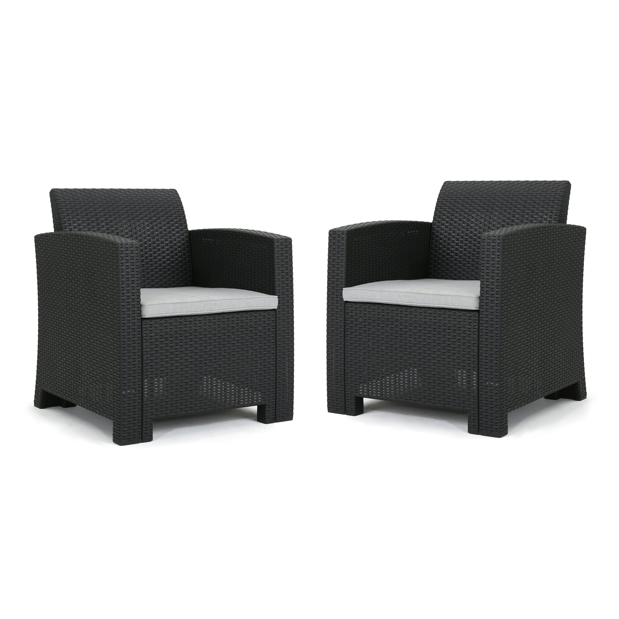 Christopher Knight Home St. Johns Outdoor Faux Wicker Club Chairs with Water Resistant Cushions, 2-Pcs Set, Charcoal / Light Grey Cushion