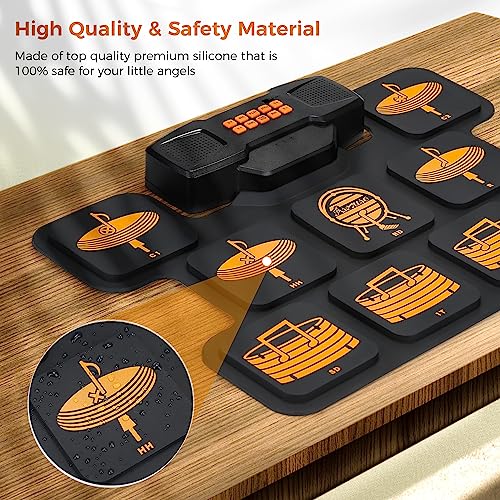 Asmuse Electronic Drum Set, Portable Digital Roll-Up Drum Practice Pad,2000mAh Rechargeable 9 Pads 2 Pedals with Built-in Dual Speakers Christmas& Birthday Gift