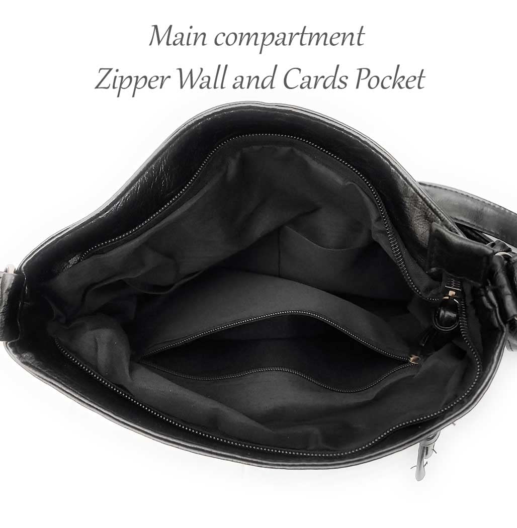 MariaKinz Soft Leather 4 Zipper Pockets Crossbody Purse and Handbag (Brown)