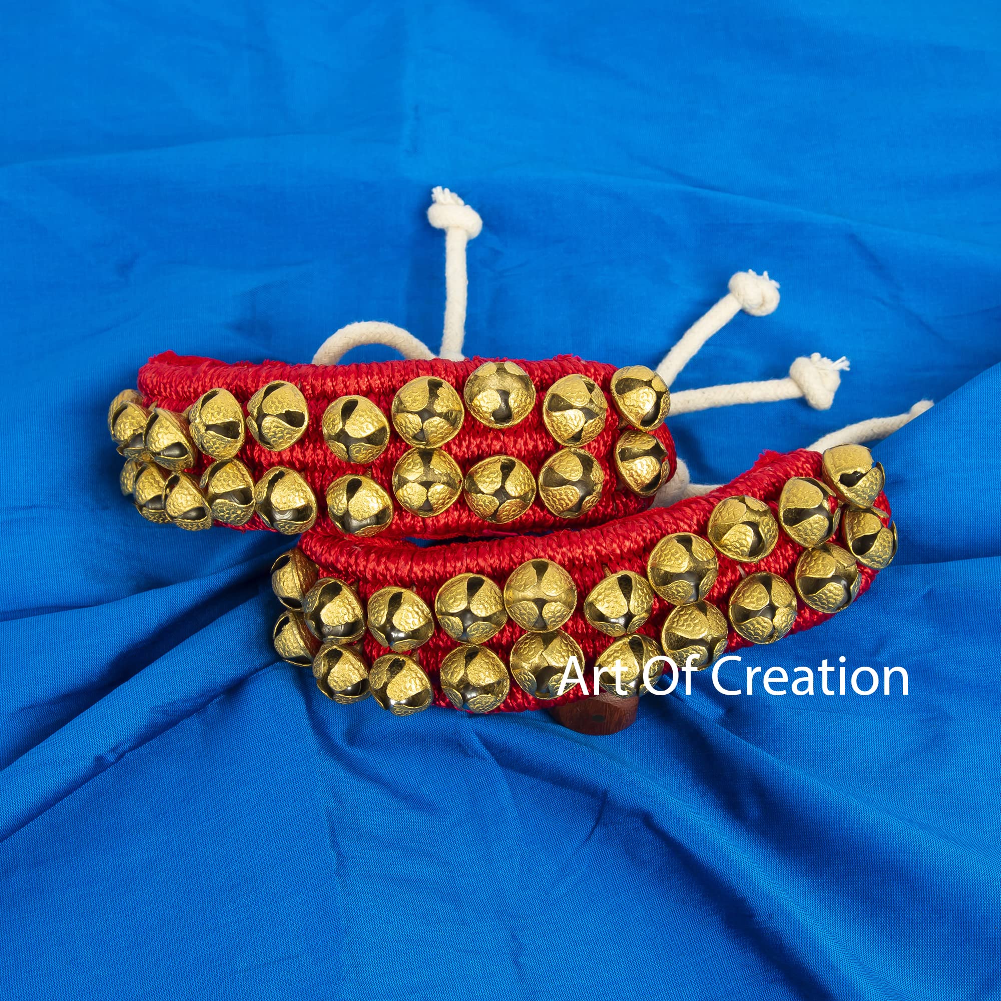 Art Of Creation Kathak Dancing Ghungroo 2 Line Anklet Pair 20 + 20 Bell Indian Classical Dancers Musical Instrument Bharatnatayam Ghungru (Red)