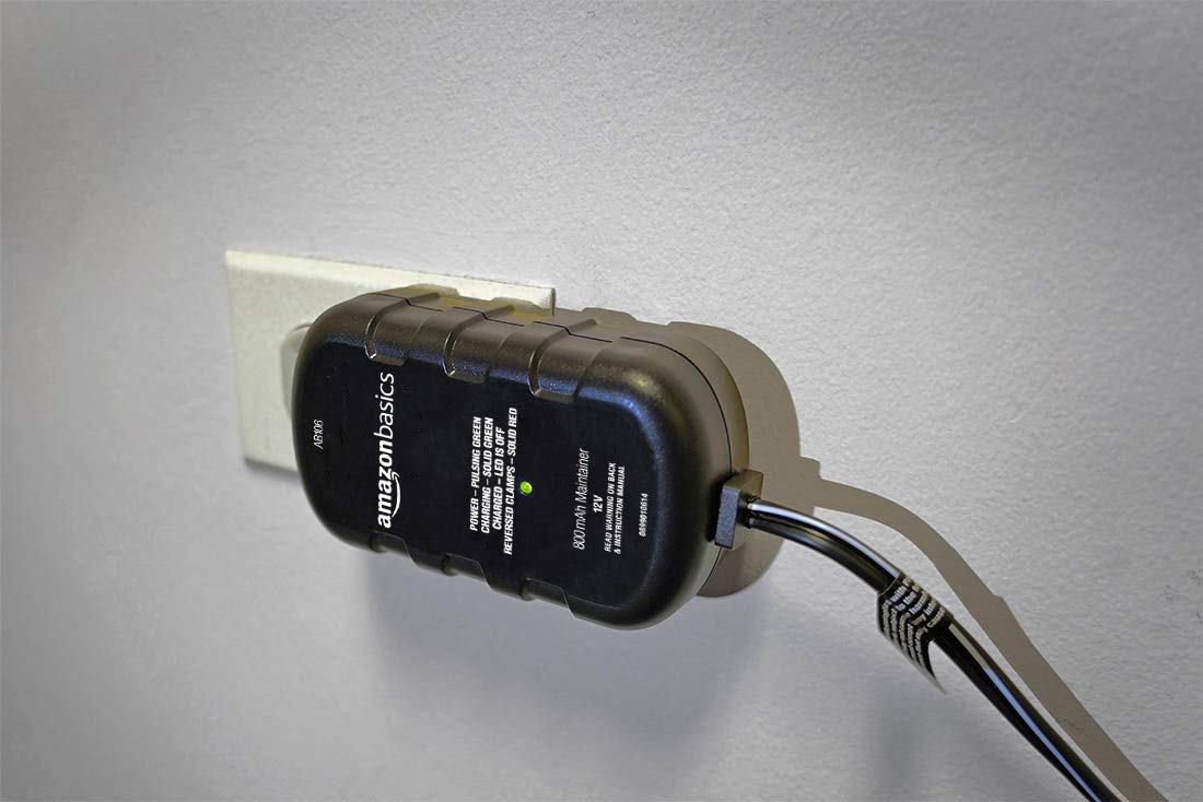 Amazon Basics 12 Volt 800mA Battery Charger with Auto Start and Reverse Protection, Black