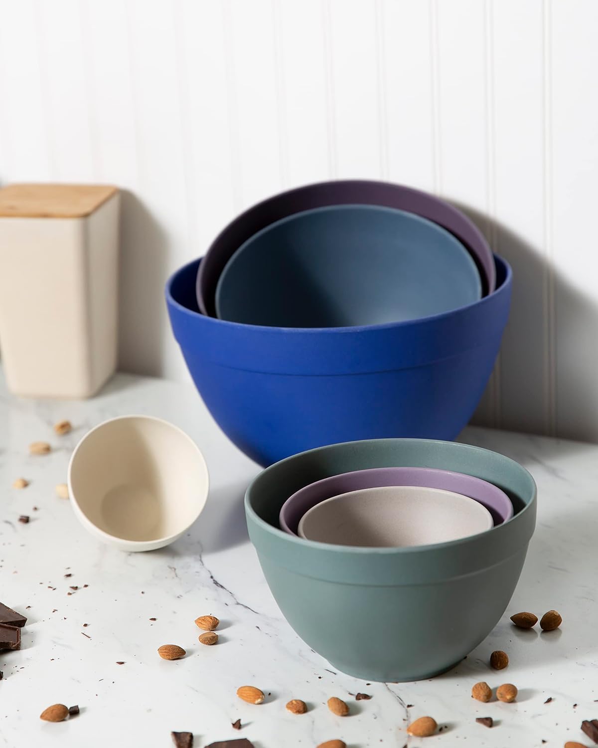 Bamboozle Nesting Bowls Set for Mixing and Serving, Dishwasher Safe, 7-Piece, Thistle