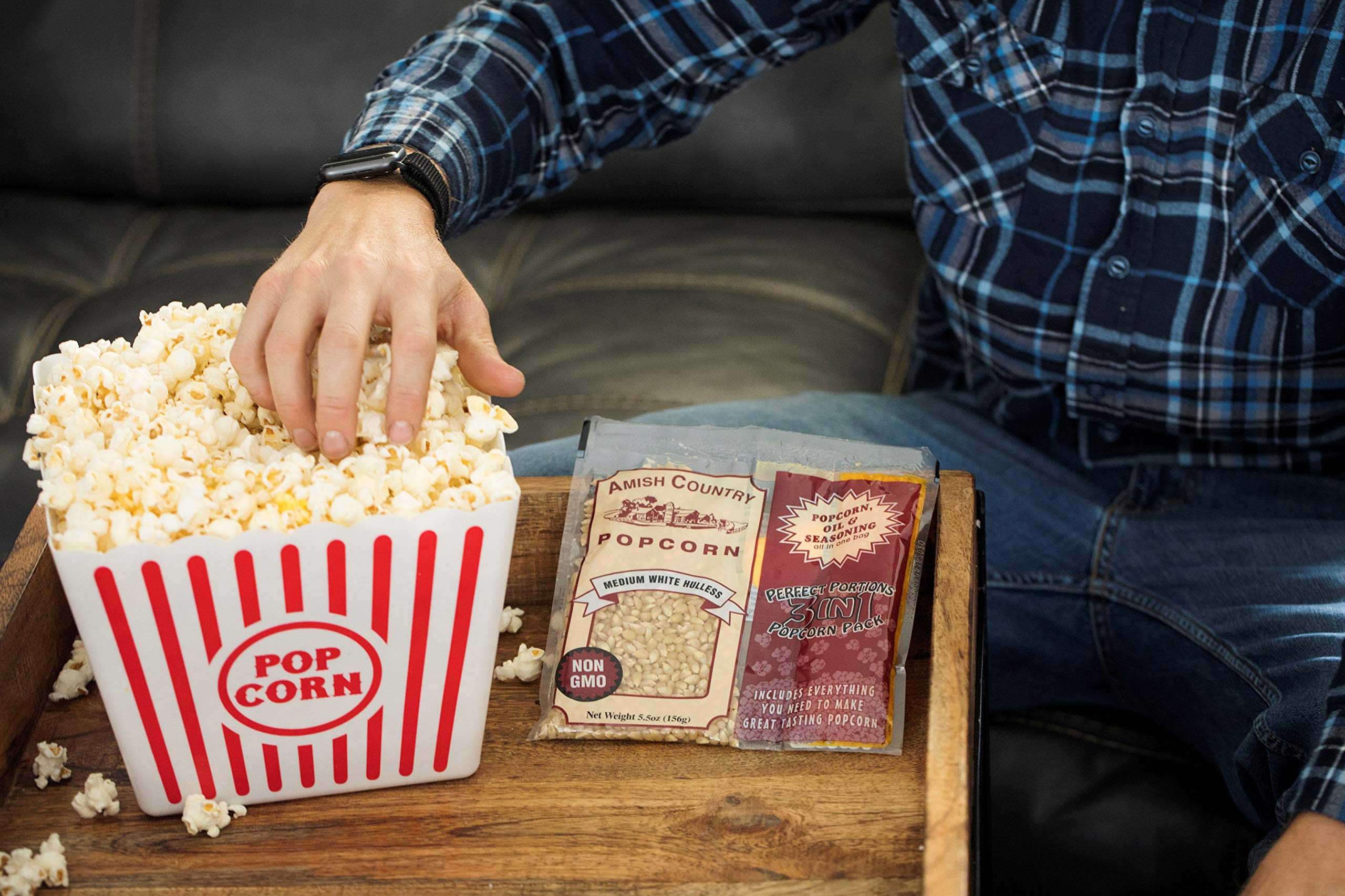 Amish Country Popcorn | All-In-One Medium White Kernel Popcorn Packs | Pre-Measured for Popcorn Machines and Includes Hulless Popcorn, Oil & Salt (5.5 ounce, Pack of 24)