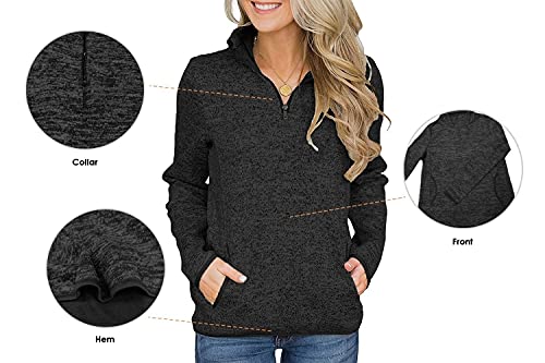 AIMICO Women Casual 1/4 Zip Sweatershirt Long Sleeve High Collar Pullover Tunic Top with Pocket Black L
