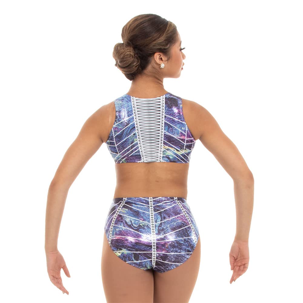 Alexandra Collection Womens Galaxy Princess Zipper Front Bodysuit Leotard Metallic Performance Dance Costume Intercosmic