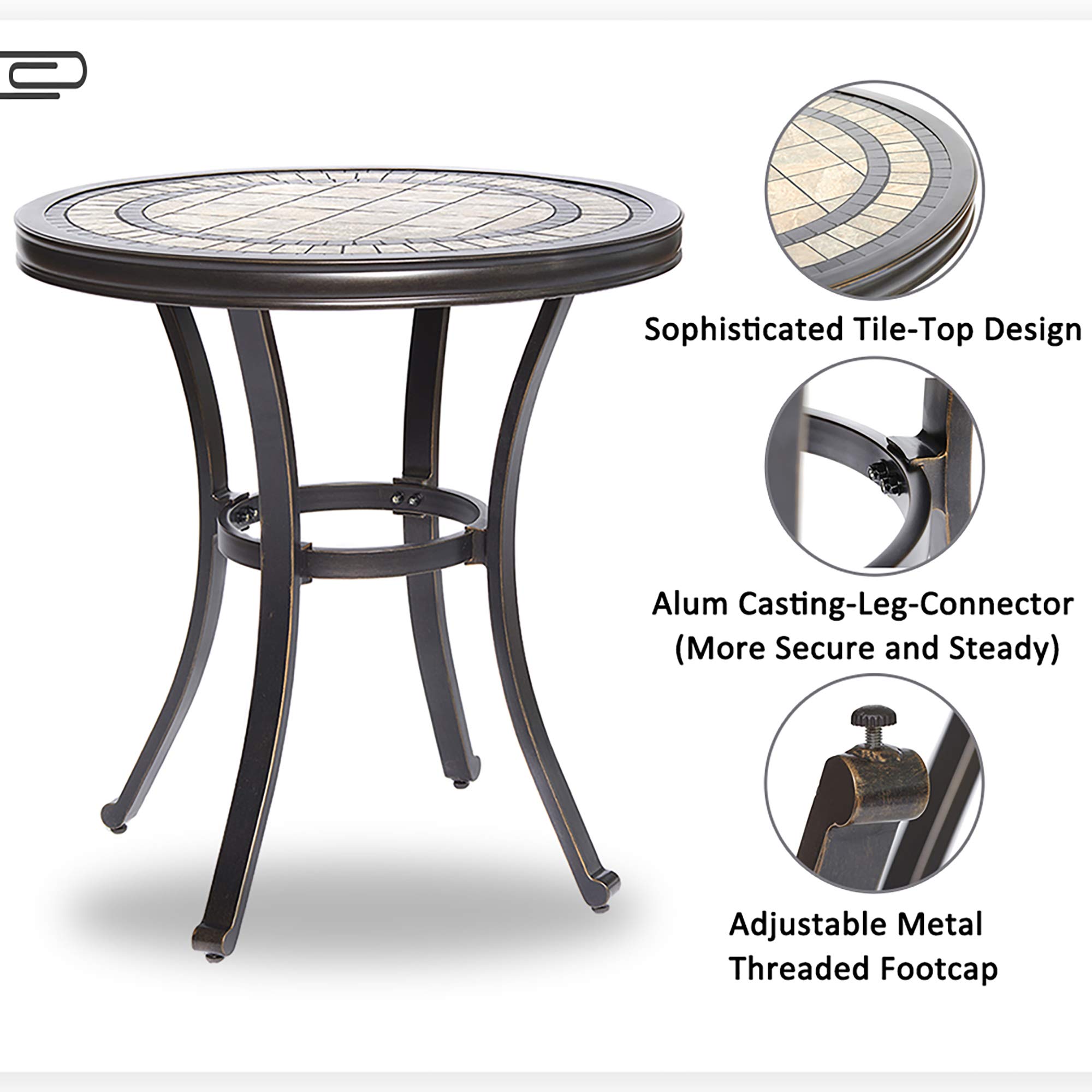 DALI 3 Piece Bistro Set, Handmade Contemporary Round Table Swivel Rocker Chairs Garden Backyard Outdoor Patio Furniture