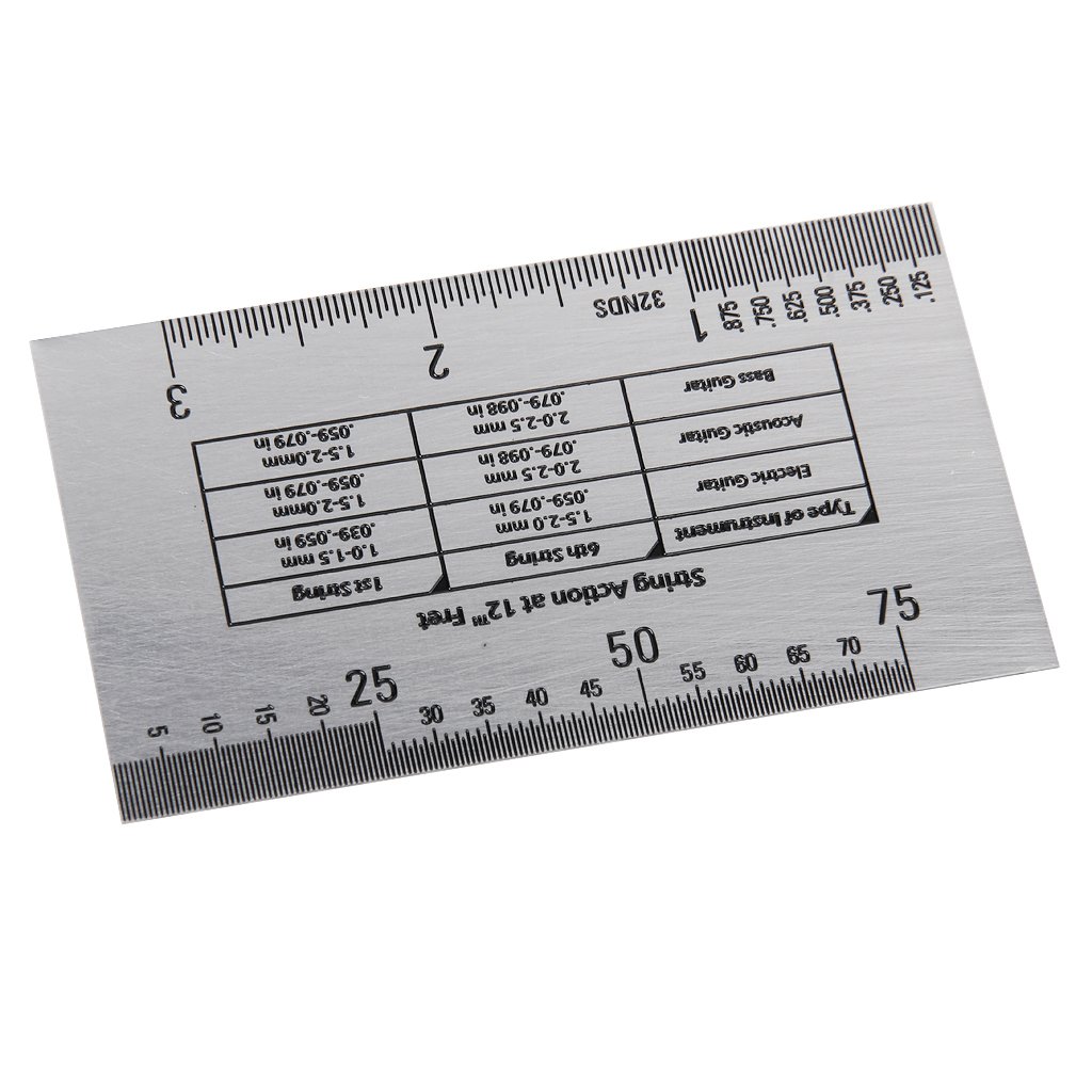 Alnicov Stainless Steel String Action Ruler Guitar Setup Gauge Luthier Measuring Tool with User Guide for Electric, Acoustic Bass Guitars