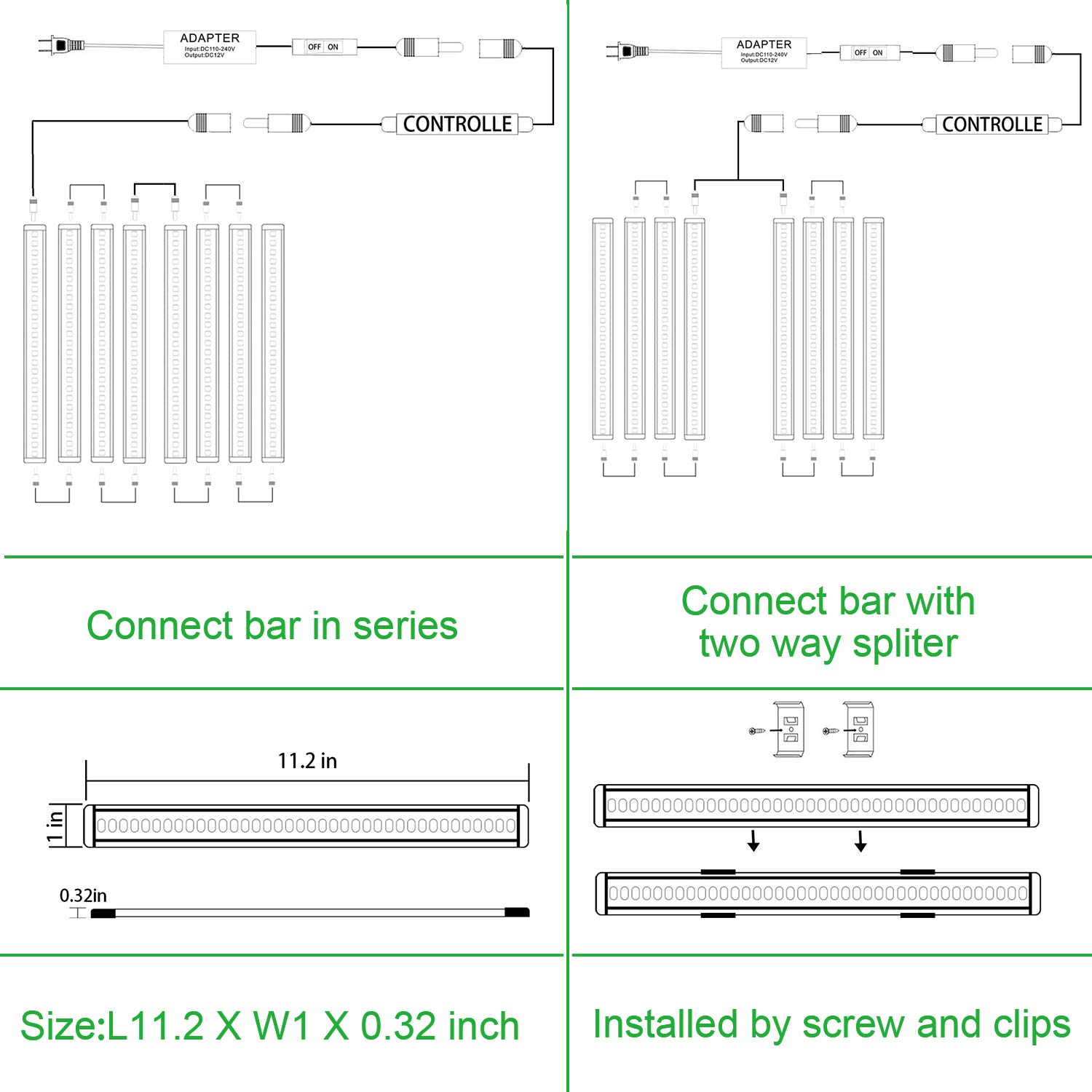 AIBOO LED Under Cabinet Lighting Kit, Plug in Strip Lights with Dimmer Switch for Kitchen Cabinet Counter, Closet, Bedroom Lighting(24w-8 Bars kit-2700K)