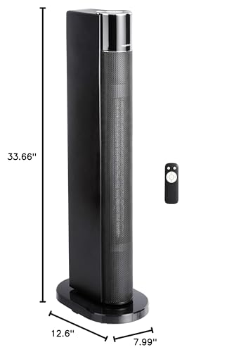 Amazon Basics 34" 1500W Premium Portable Oscillating Ceramic Tower Space Heater with Remote, 3 Heat Settings, Black