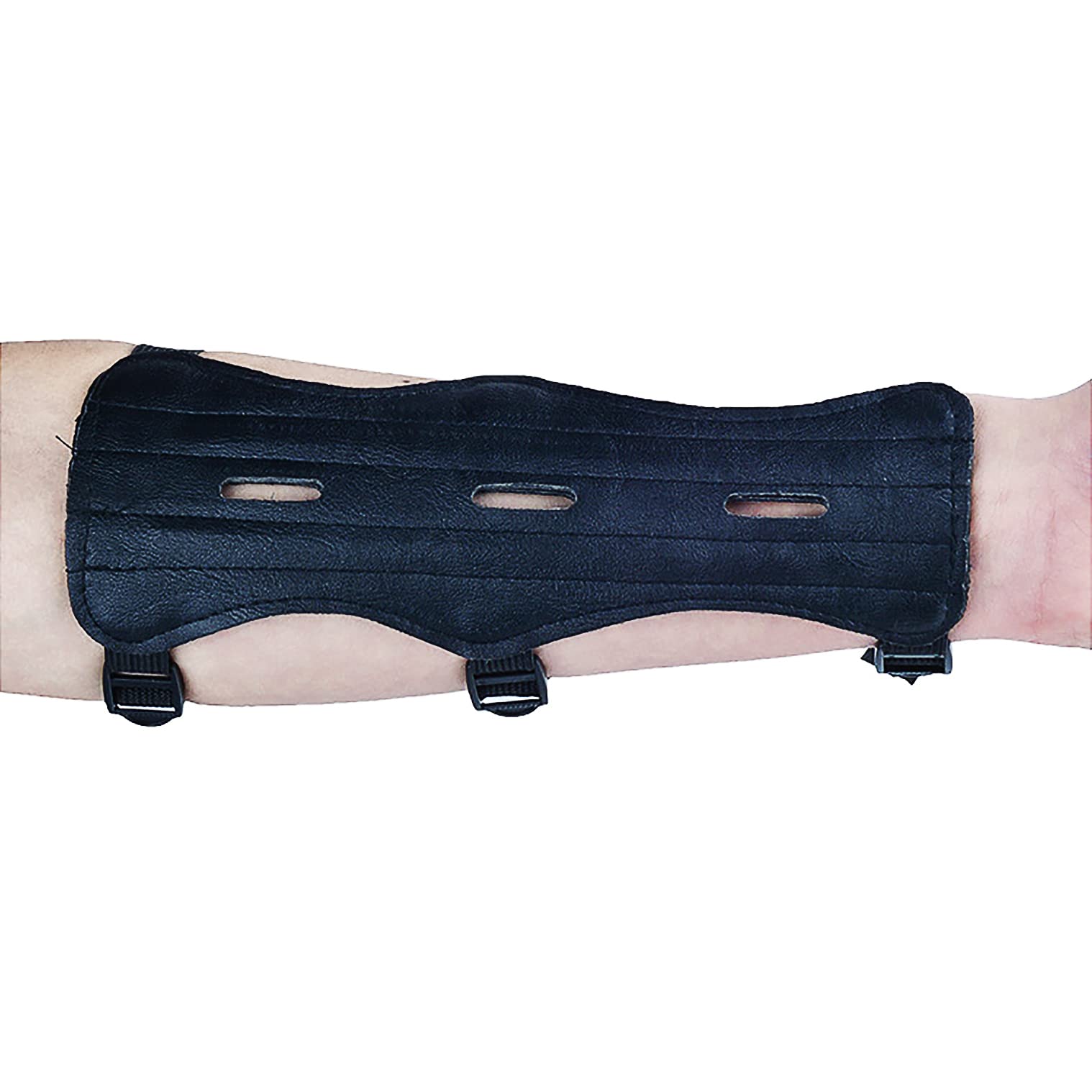 Archerest Archery Arm Guard, Leather Bow Range Bracer Protector with Adjustable 3-Strap Buckles (Black)