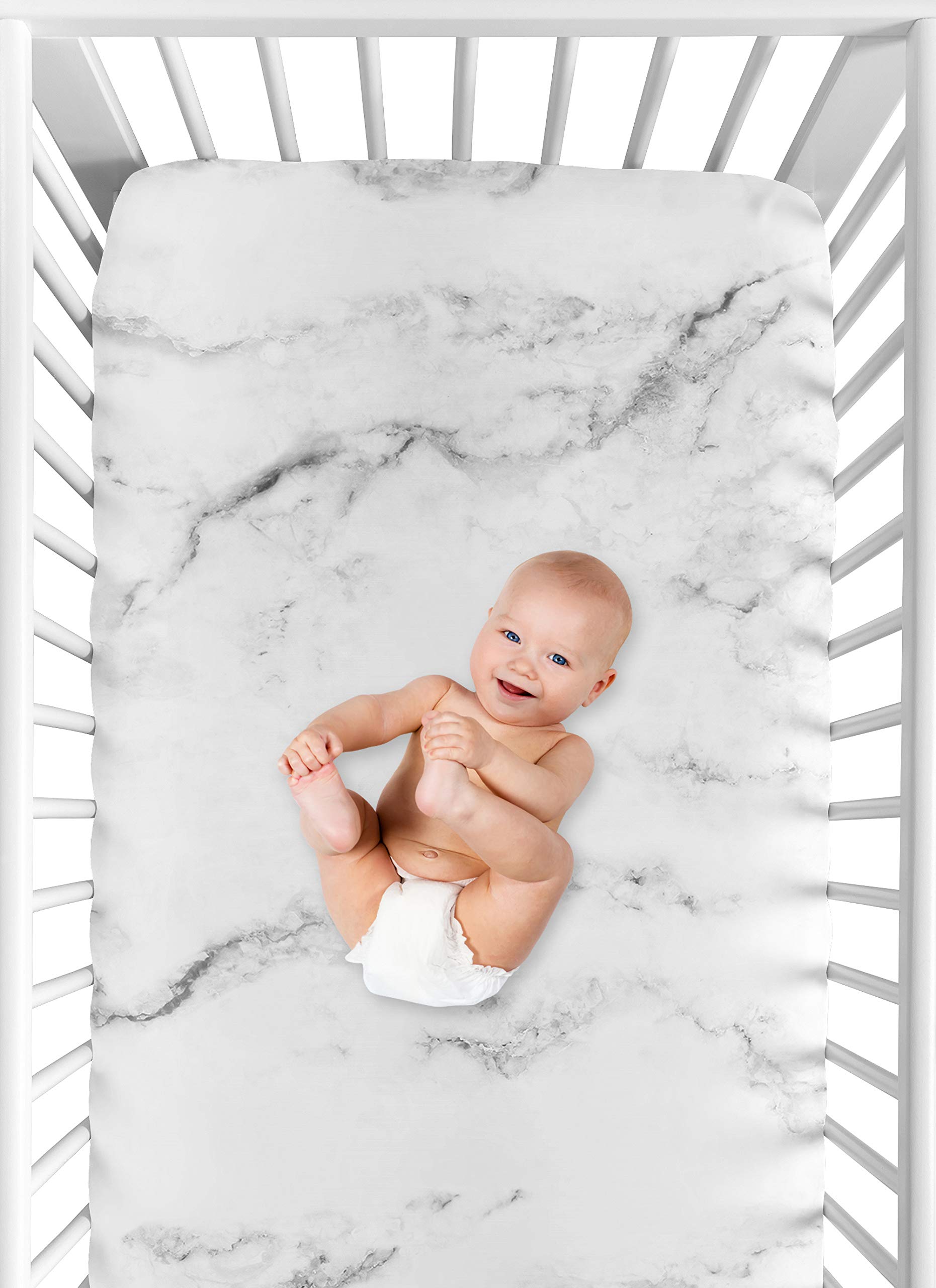 Sweet Jojo Designs Grey, Black and White Baby or Toddler Fitted Crib Sheet for Marble Collection