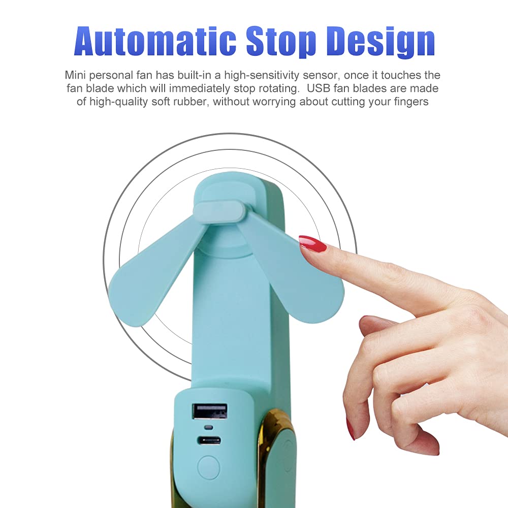 ideapro Pocket Handheld Fan Mini Portable Fan with Lanyard, 2000 mAh USB Rechargeable Mini Fan, Batteries Operated Handheld Fan with 3 Speeds Power Bank Flashlight Function for Home Outdoor Travel