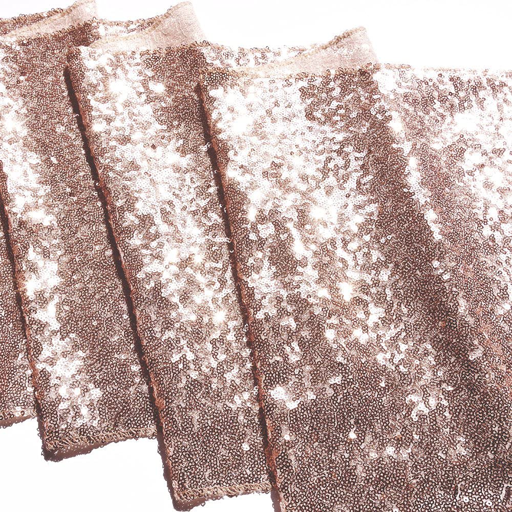 Sequin Table Runners Rose Gold- 12 X 108 Inch Glitter Rose Gold Table Runner-Rose Gold Party Supplies Fabric Decorations for Holiday Wedding Birthday