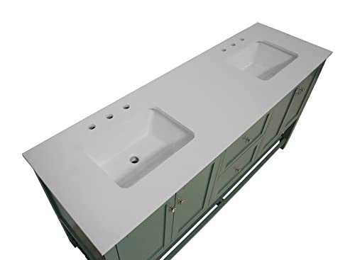 Kitchen Bath Collection Lakeshore 72-inch Double Bathroom Vanity (Engineered White/Sage Green): Includes Sage Green Cabinet with Engineered White Countertop and White Ceramic Sinks