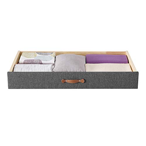 MUSEHOMEINC Upholstered Solid Wood Under Bed Storage Drawer with 4-Wheels for Bedroom/Leather Handle,Wooden Underbed Storage Organizer,Suggested for Twin and Full Size Platform Bed