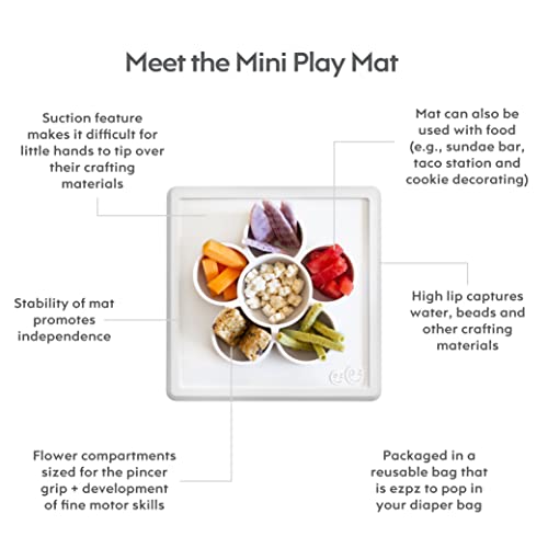 ezpz Mini Play Mat - 100% Silicone Suction Flower Plate with Built-in Placemat for Infants + Toddlers - Crafting + Snacks - Divided Plate - Dishwasher Safe (Cream)