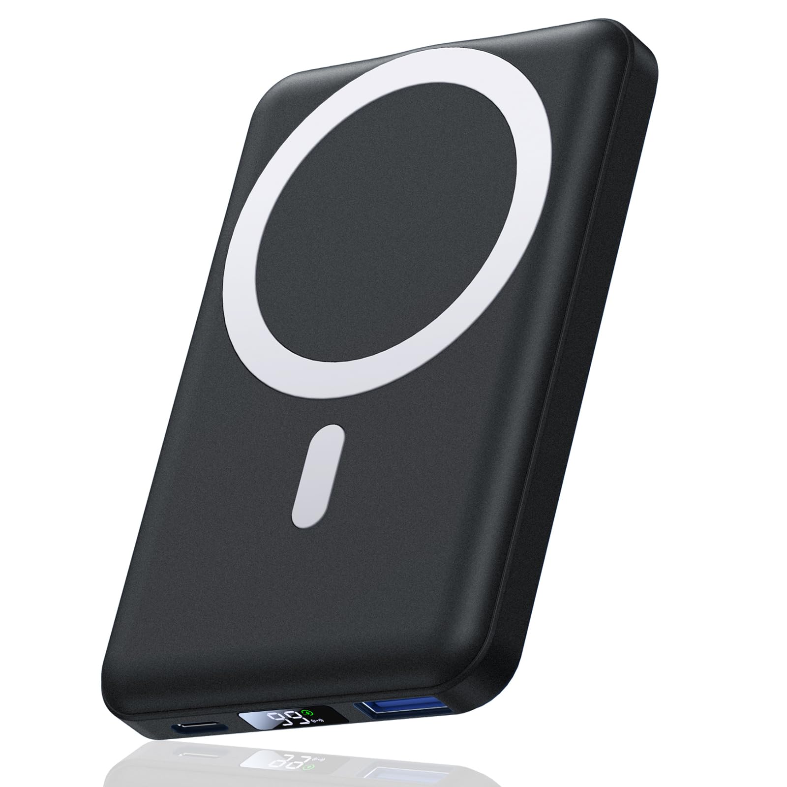 AOGUERBE Magnetic Wireless Portable Charger, 10000mAh Wireless Power Bank PD 22.5W Fast Charging with USB-C LED Display Mag-Safe Battery Pack Compatible for iPhone 15/14/13/12 Pro/Mini/Pro Max (Black)