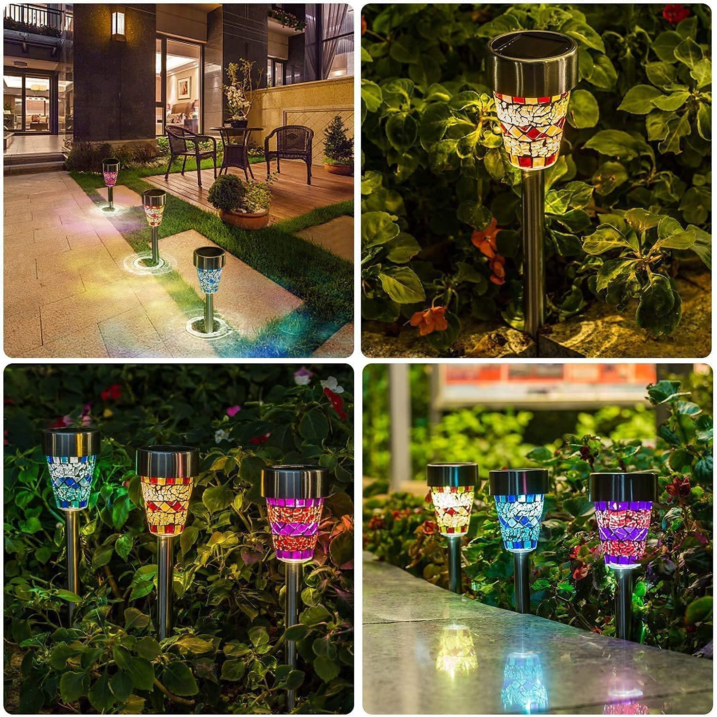 iFCOW Pathway Landscape Lighting, Solar Mosaic Garden Lights 3pcs Waterproof Mosaic LED Garden Light for Outdoor Christmas Garden Home Decoration