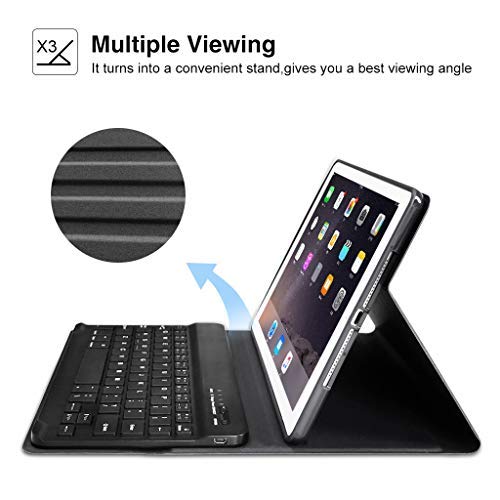 aMZCaSE iPad Keyboard Case 9.7 for iPad 6th Generation(2018), iPad Pro 9.7", iPad 5th Generation(2017), iPad Air 2, iPad Air, Bluetooth Detachable Keyboard - (Black)