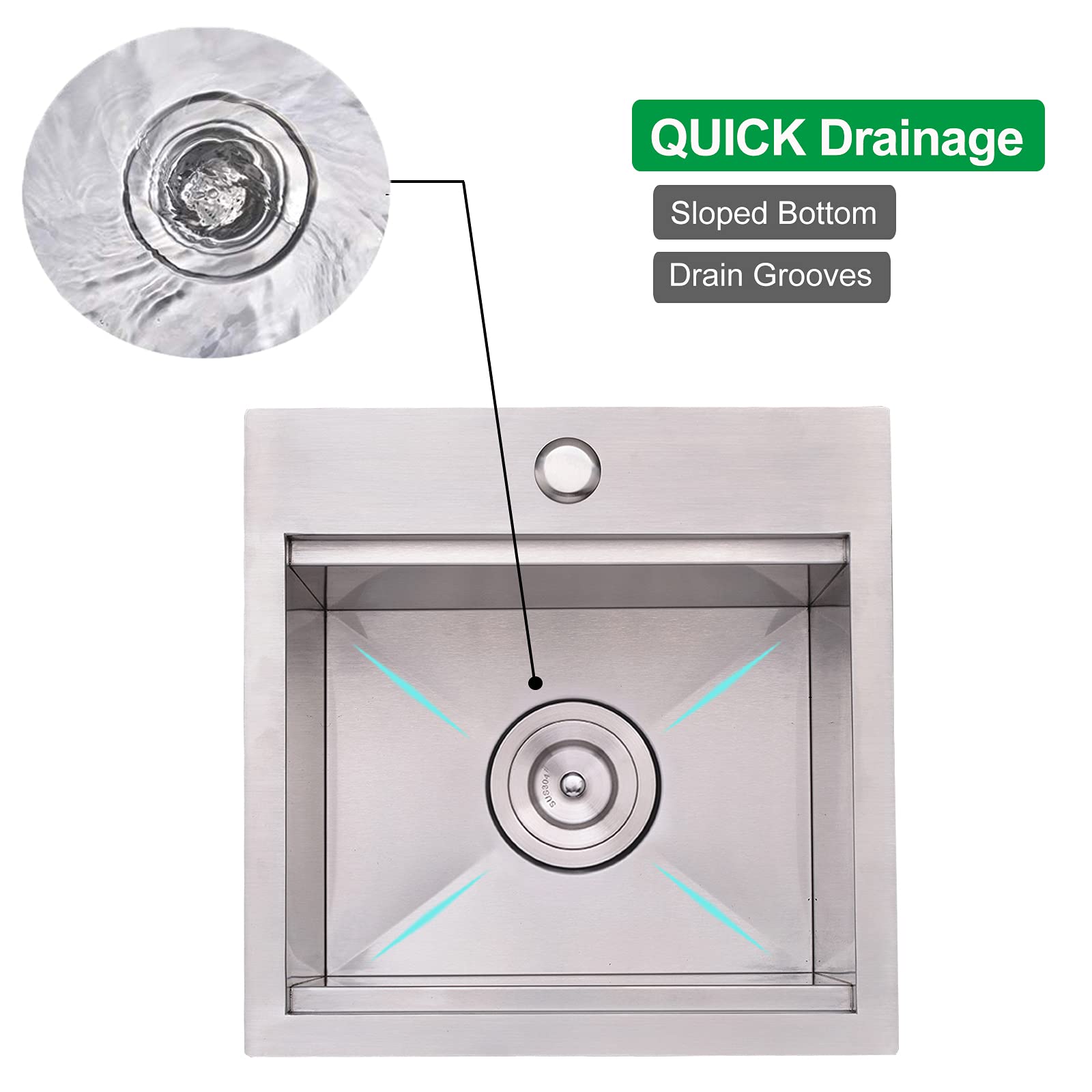 Bar Sink Drop In-VALISY 15x15 Inch Kitchen Sink Stainless Steel Square Small Topmount Workstation Kitchen Bar Sink,Single Bowl Kitchen Sink for Office Laundry Wet Bar Prep RV Outdoor Yard