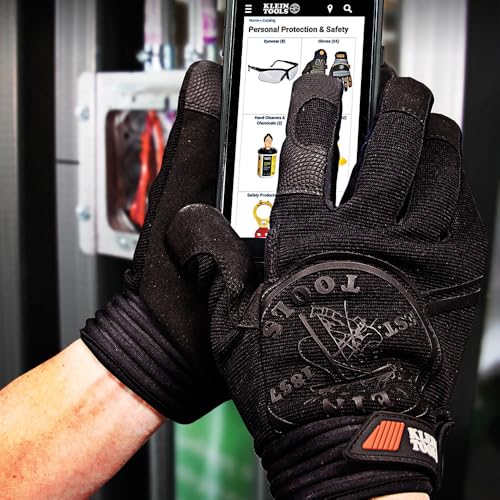Klein Tools 40233 Wire Pulling Gloves, Extra Grip Work Gloves with Thumb Reinforcements and Grip Patches on Palm and Fingertips, Large