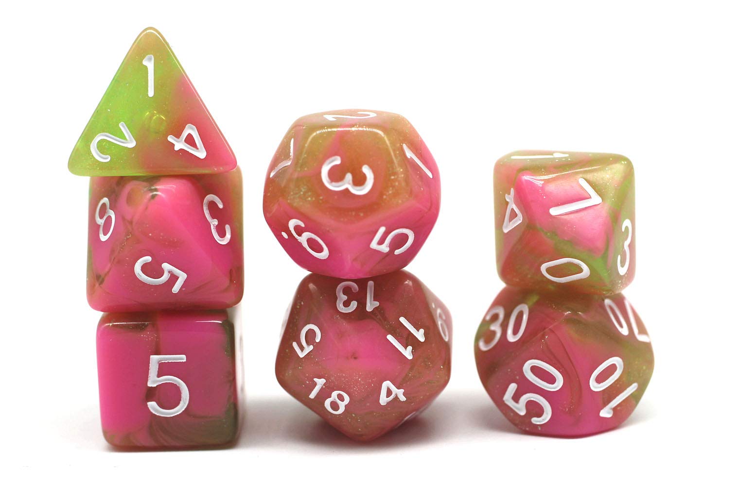 DND Dice Polyhedral 7-Die Dice Set for D&D Dungeons & Dragons Role Playing Gaming Glitter dice(Pink Green)…
