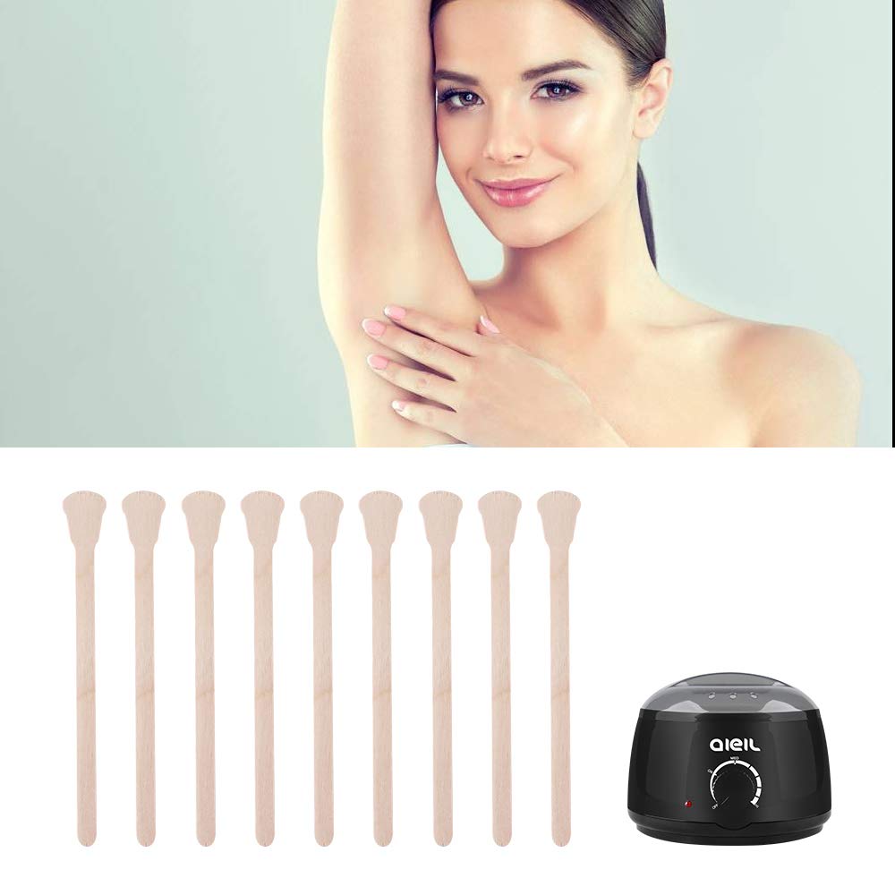 Aieil 100PCS Wood Waxing Thin Craft Sticks Spatulas Applicators for Hair Removal Eyebrow Face and Body