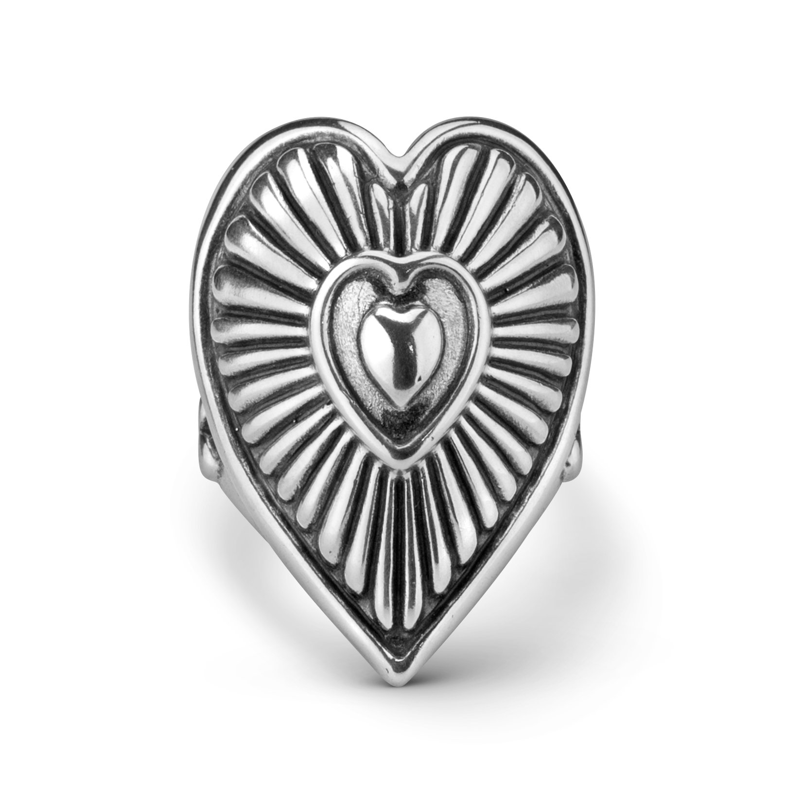 American West Sterling Silver Women's Statement Ring Heart & Sunburst Design Size 5