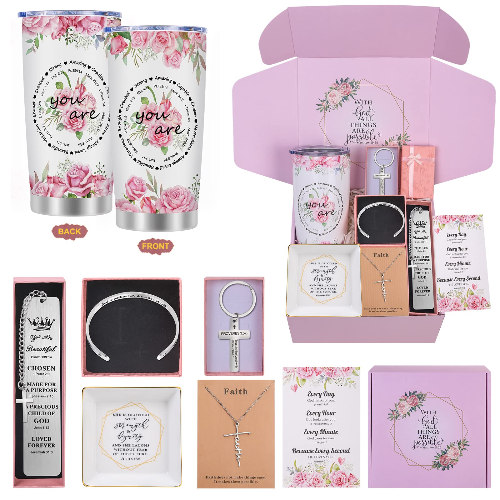 Astrogliter Christian Mothers Day Gifts Christian Gifts for Women, Inspirational Gifts for Women, Birthday Gifts for Women, 7 pcs Religious Gifts Basket for Women Friends Female Sister Mom.