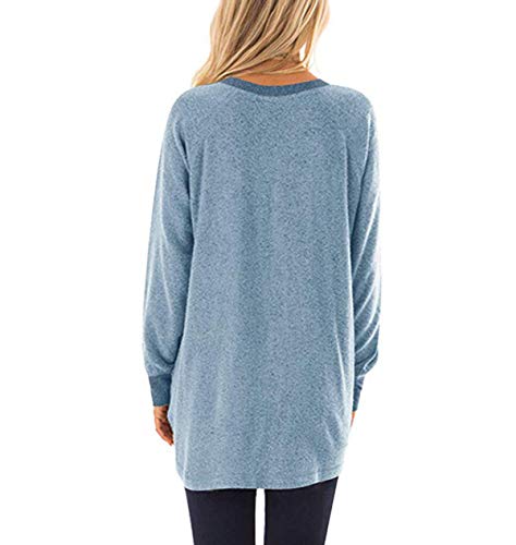 AELSON Womens Faith Letter Printed Top Blouse Color Block Crewneck Loose Pullover Sweatshirts with Pocket Blue