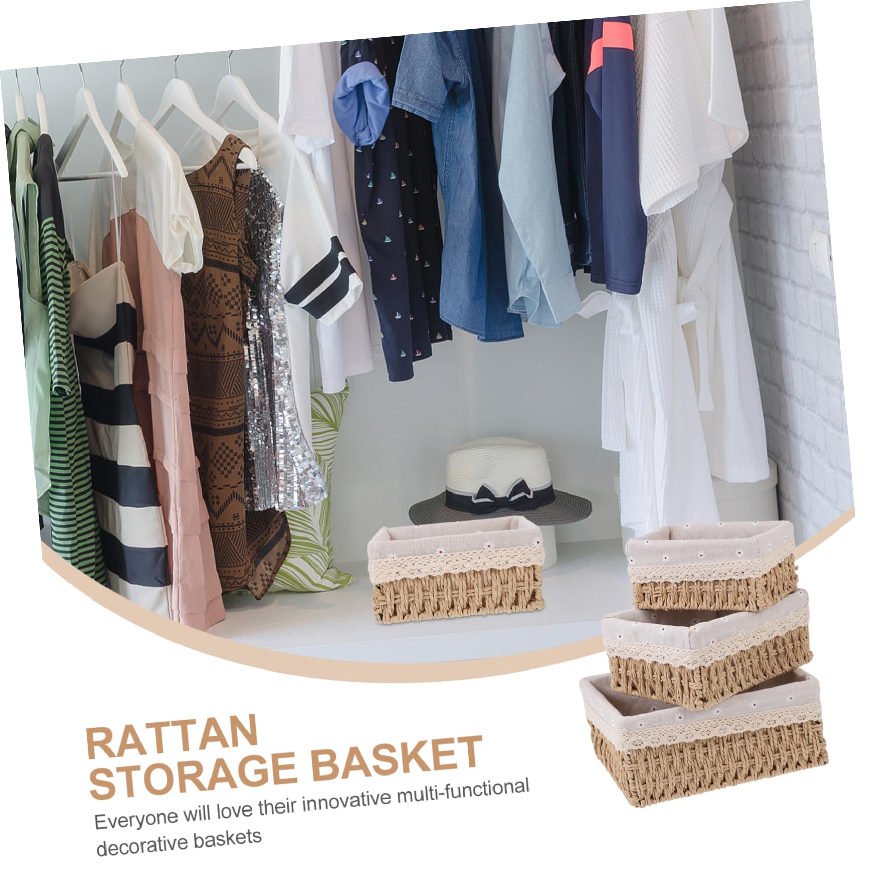 Alipis 3pcs Rattan Storage Basket Rattan Serving Tray Food Serving Tray Toy Storage Basket Snack Trays Tablescape Decor Storage Baskets Desktop Woven Baskets Fabric Porch Gift Basket