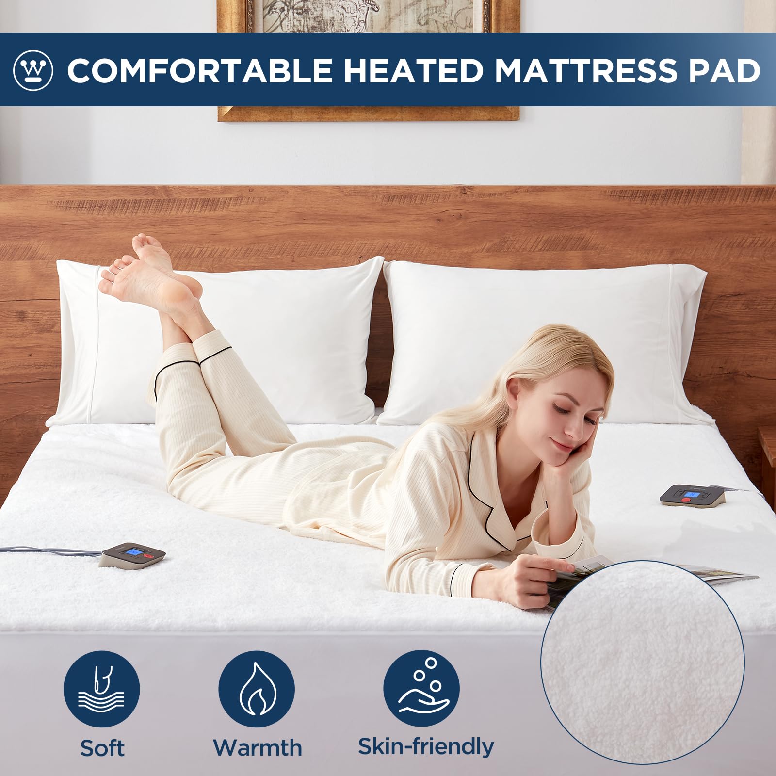 Westinghouse Queen Size Heated Mattress Pad, Luxury Quilted Electric Bed Warmer with 10 Heat Settings Dual Controller, 1-12H Auto Shut Off, Fit Up to 17" Deep Pocket, Machine Washable, 60x80 Inch