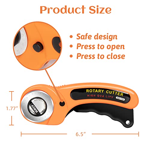 Fabric Cutter, 45mm Ergonomic Rotary Cutter - Leather Cutting Tool ,Rotary Fabric Cutter, Sewing Rotary Cutter, Fabric Cutter Wheel& Squeeze Trigger for Quilting, Sewing, Crafts