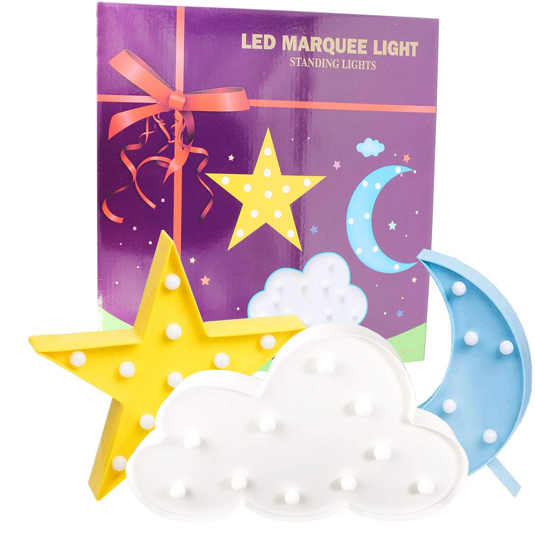 AUSAYE 3PCS Decorative LED Night Lights Crescent Moon Star Cloud Lamp Sign Light Room Decor Night Light for Baby Kids Children Adults Gifts