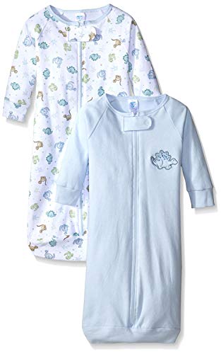 Spasilk Baby Boys 2 Pack 100% Cotton Sleep Bag Wearable Blankets, Blue Dino (2 Pieces), One Size
