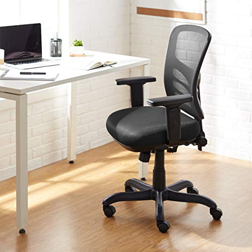 Amazon Basics Ergonomic Mid-Back Mesh Desk/Computer Chair with Adjustable Seat, Armrests, and Lumbar Support, Black, 21.26" x 25.59" x 39.17"