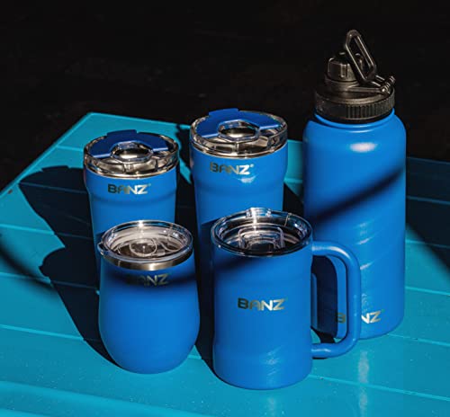 BANZ Double Walled, Insulated Water Bottle - Large, Stainless Steel and Re-useable Vacuum Insulated Flask Includes Bonus Sports Lid - 32 oz - Blue