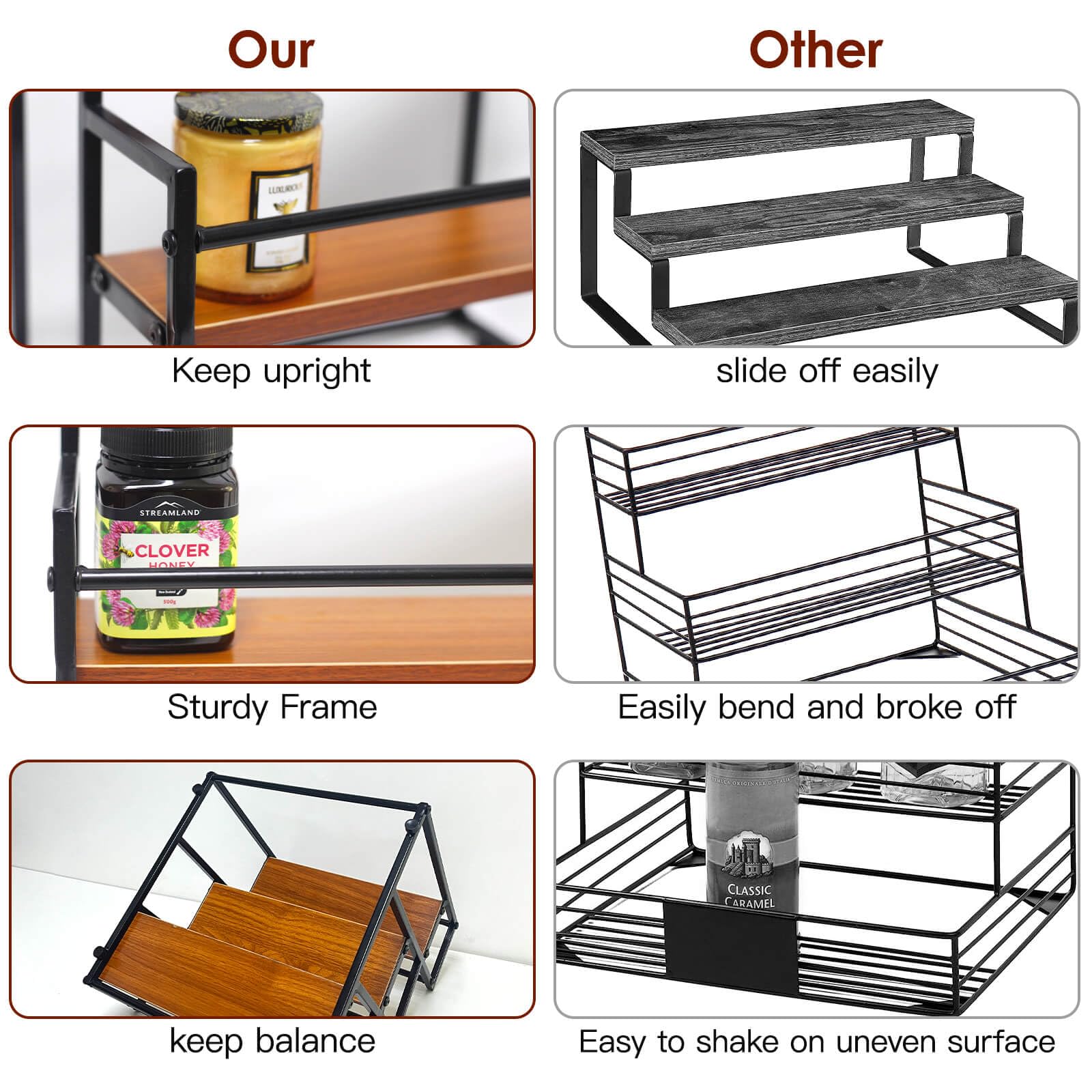 AIEWEV Coffee Syrup Rack Organizer with 3-Tier 12 Bottle Storage - Coffee Bar Holder Shelves with 3 Hooks - Liquor Cabinet Stand for Kitchen Coffee Station on Countertop