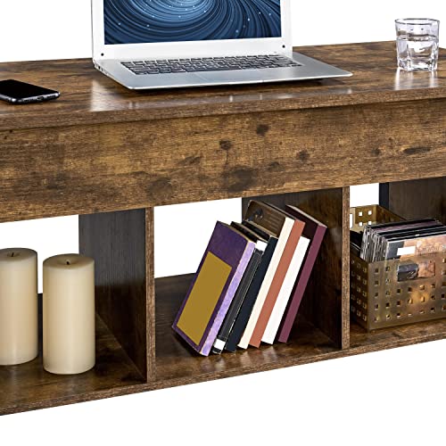 Yaheetech Lift Top Coffee Table with Hidden Compartment & Shelf, Lift Tabletop Dining/Center Table for Living Room Reception, Rustic Brown, 41inch L