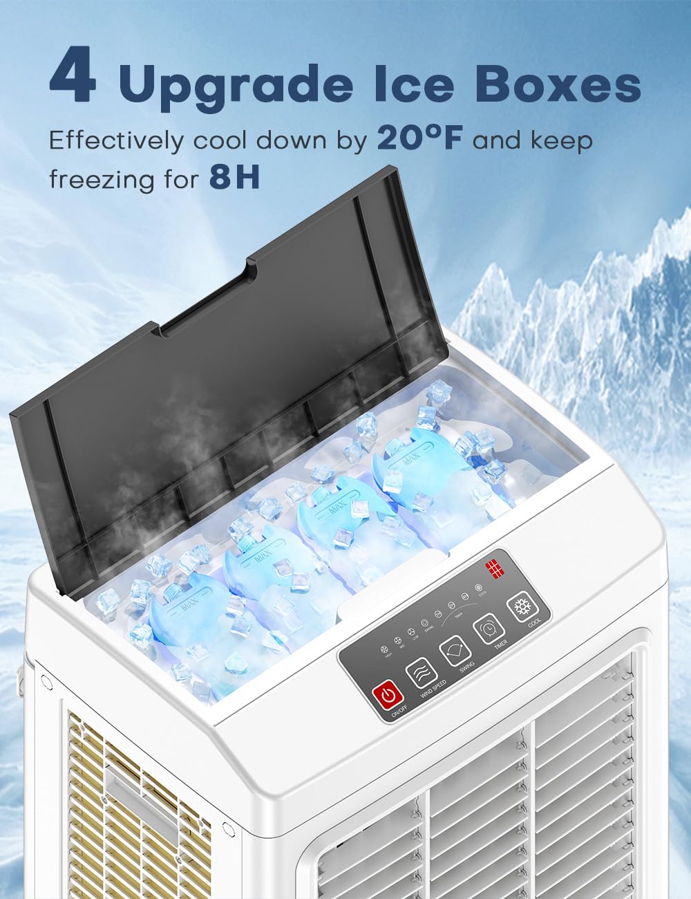 BALKO Evaporative Air Cooler, 2100CFM Windowless Air Conditioner w/7H Timer & Remote, 7H Timer & Remote, Portable for Room Garage Patio Black