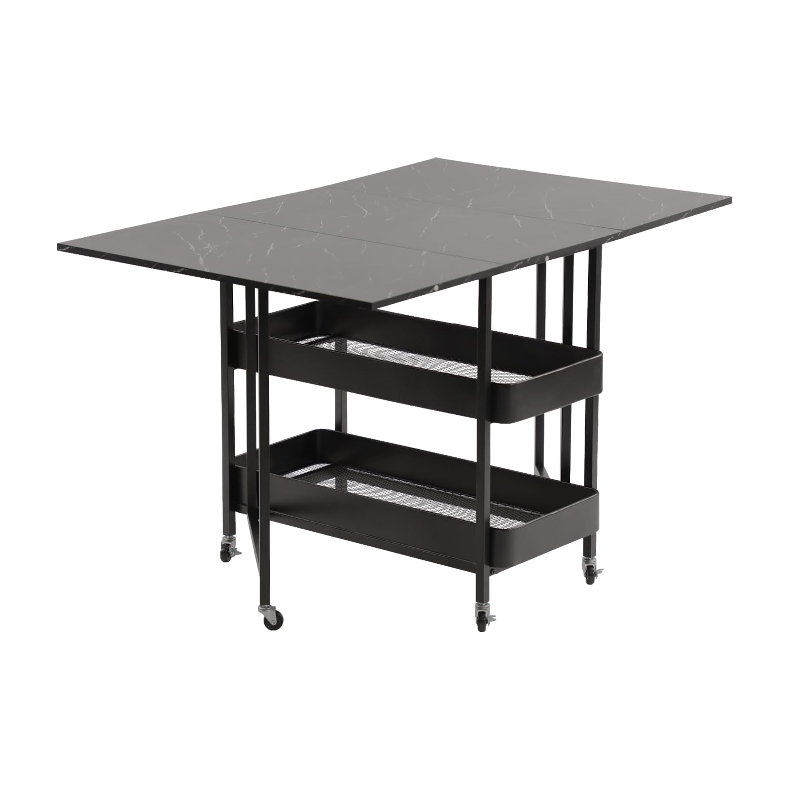 ADOFFUR Folding Dining Table, Foldable Kitchen Table with Storage, Space Saving Extendable Folding Dinner Table with 6 Wheels for Kitchen, Small Spaces, Living Room - Black