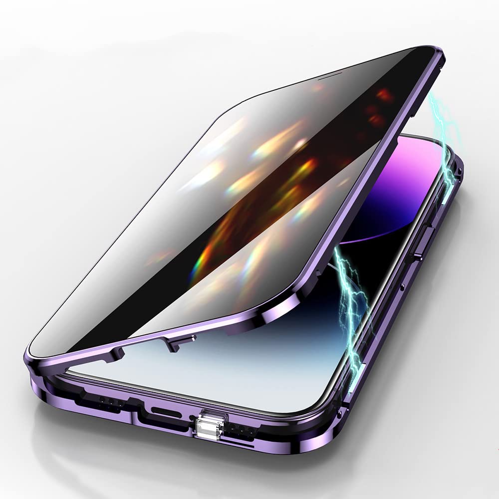 Anti-Peeping iPhone SE 2020, iPhone 8 iPhone 7 360° Full Body Case ,Clear Double Sided Tempered Glass [Magnetic Adsorption] Metal Bumper Protection Privacy Cover Anti-Spy (Black, iPhone7/8/SE(2020))