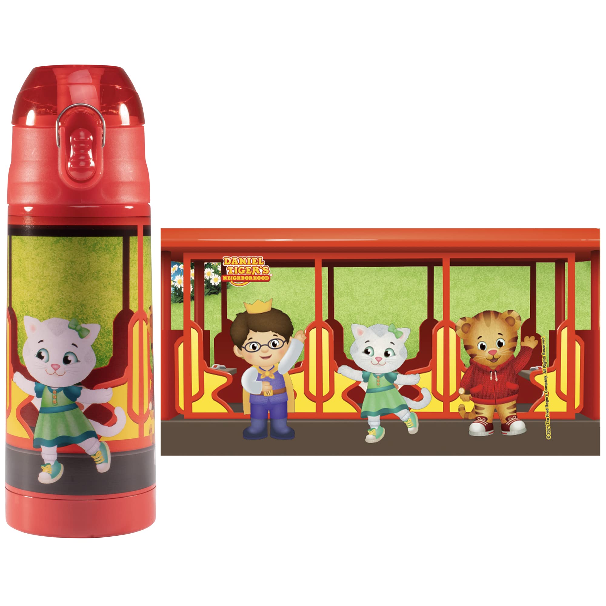 Daniel Tiger 13 oz Insulated Water Bottle with Latching Lid - Easy to Use for Kids - Reusable Spill Proof & BPA-Free, Keeps Drinks Cold for Hours, Fits in Lunch Boxes & Bags, Fun XMAS Gift for School