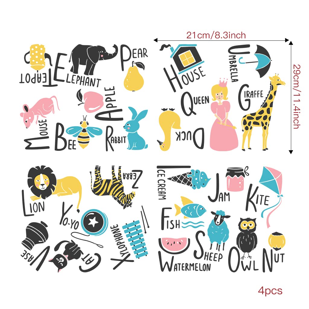 Creative English Alphabet Wall Decals ABC Letter Fruit Animal Stickers Cartoon Children Wall Decals Learning Education Decoration for Kids Nursery Bedroom